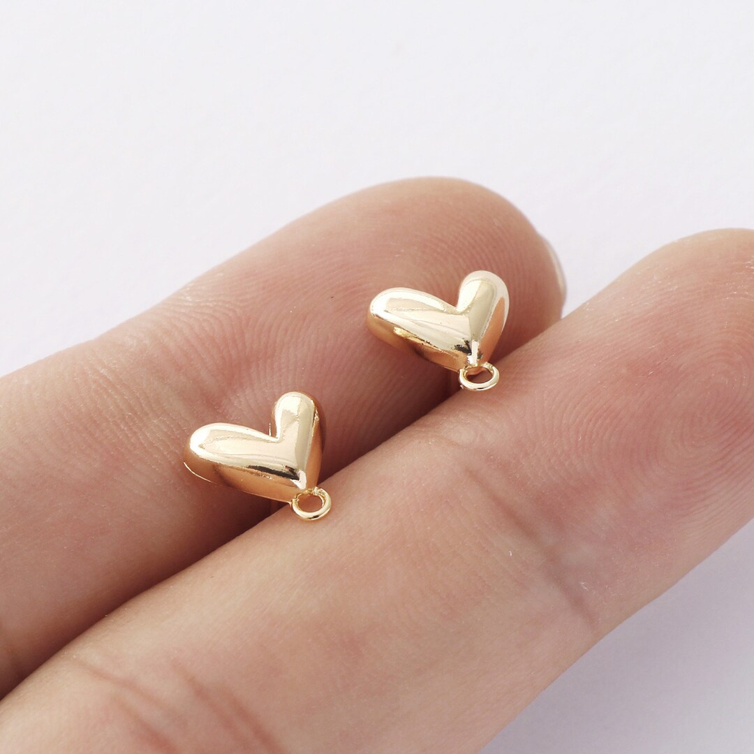 10PCS Real Gold Plated Brass Heart Shape Earring Posts, Earring Stud ...