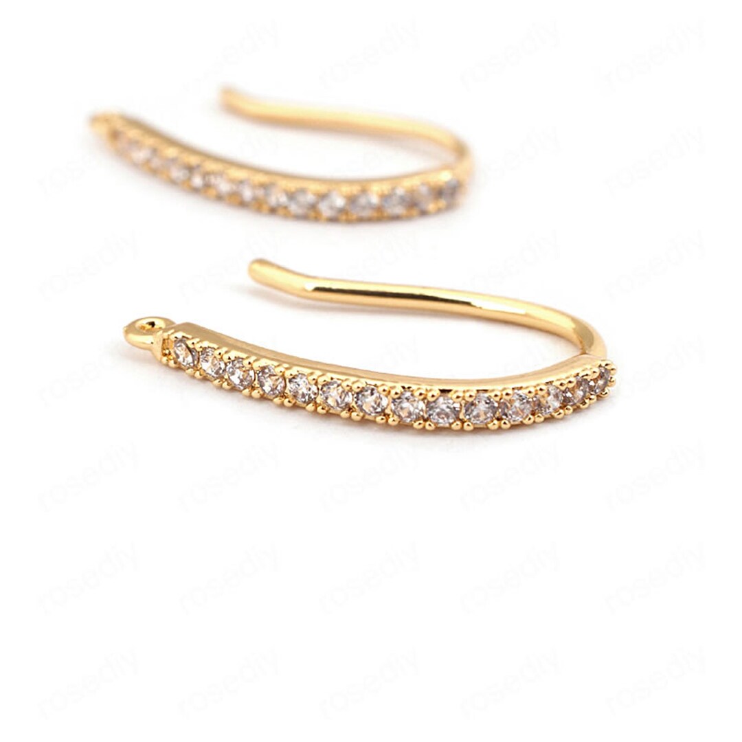 6PCS Real 18K Gold Plated Hook Earrings, Cz Pave Ear Hook, Ear Wire ...