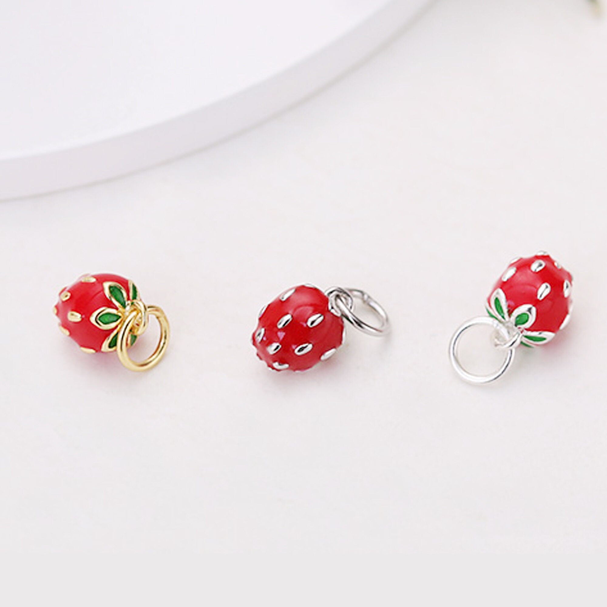 6pcs 925 Sterling Silver Strawberry Charm Fruit Charm Enamel | Etsy