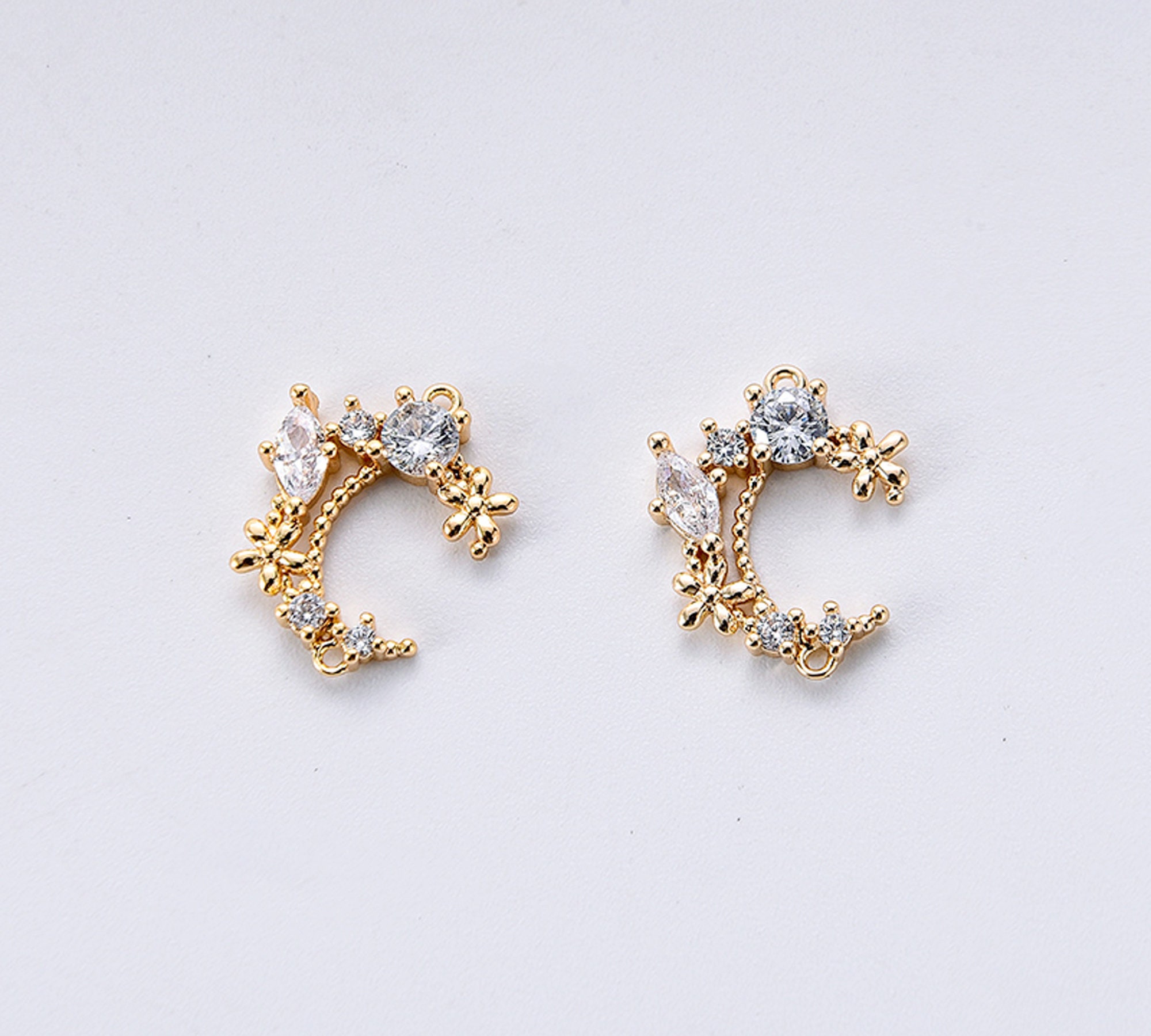 6PCS Real Gold Plated Gold Crescent Moon Connector,half Moon Charm ...