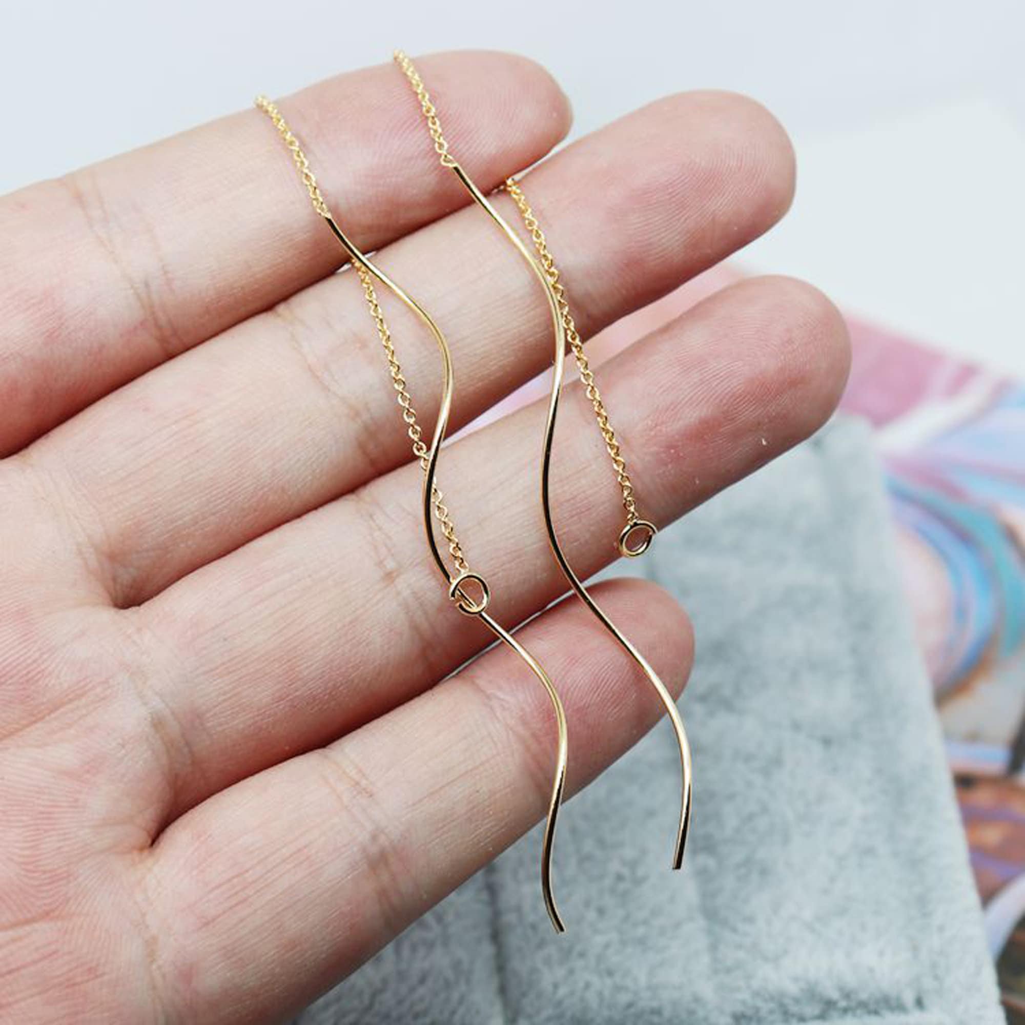 6PCS Real Gold Plated Threader Earrings Brass Thread Earrings | Etsy