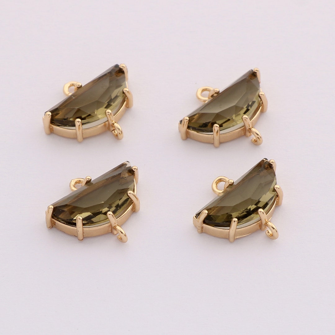 10PCS Glass Faceted Semicircle Pendant With Gold Frame,large Faceted ...