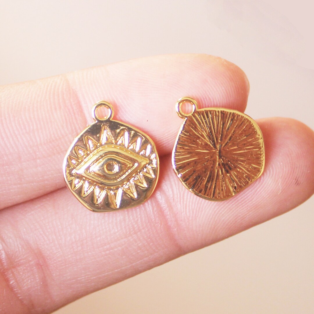 6PCS Real Gold Plated Gold Evil Eye Charm, Evil Eye Disc Coin, Turkish ...