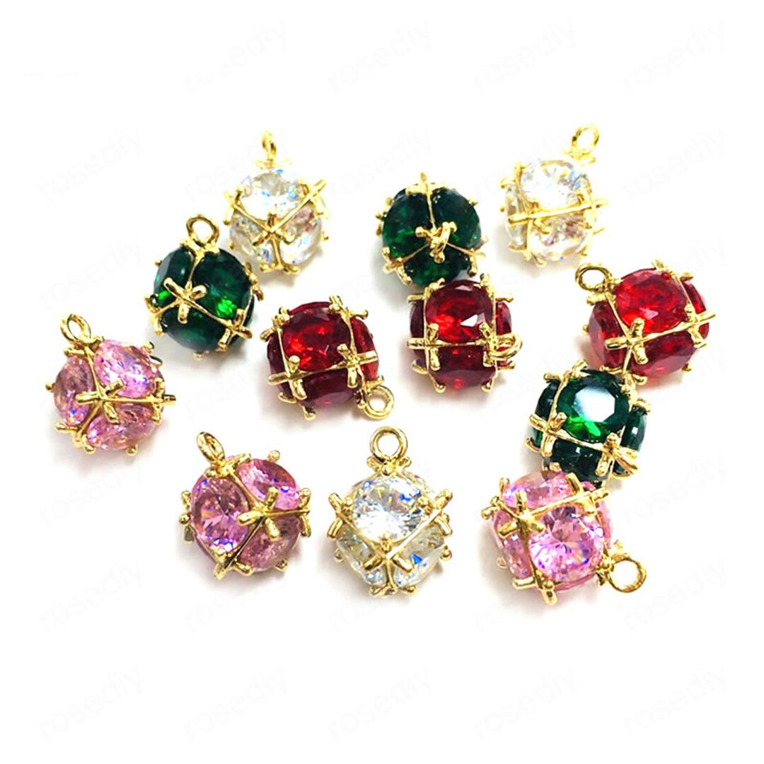 Bulk 50pcs CZ Pave Charm, Clear Zircon Ball, Birthstone Charm,6mm Round ...