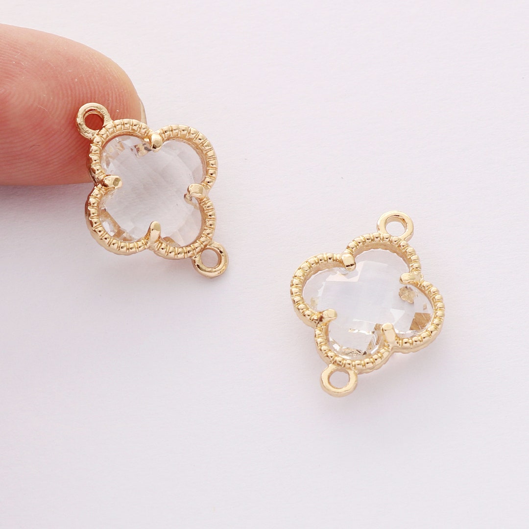 10pcs Clear Glass Clover Connector, Tiny CZ Pave Connector,gemstone ...