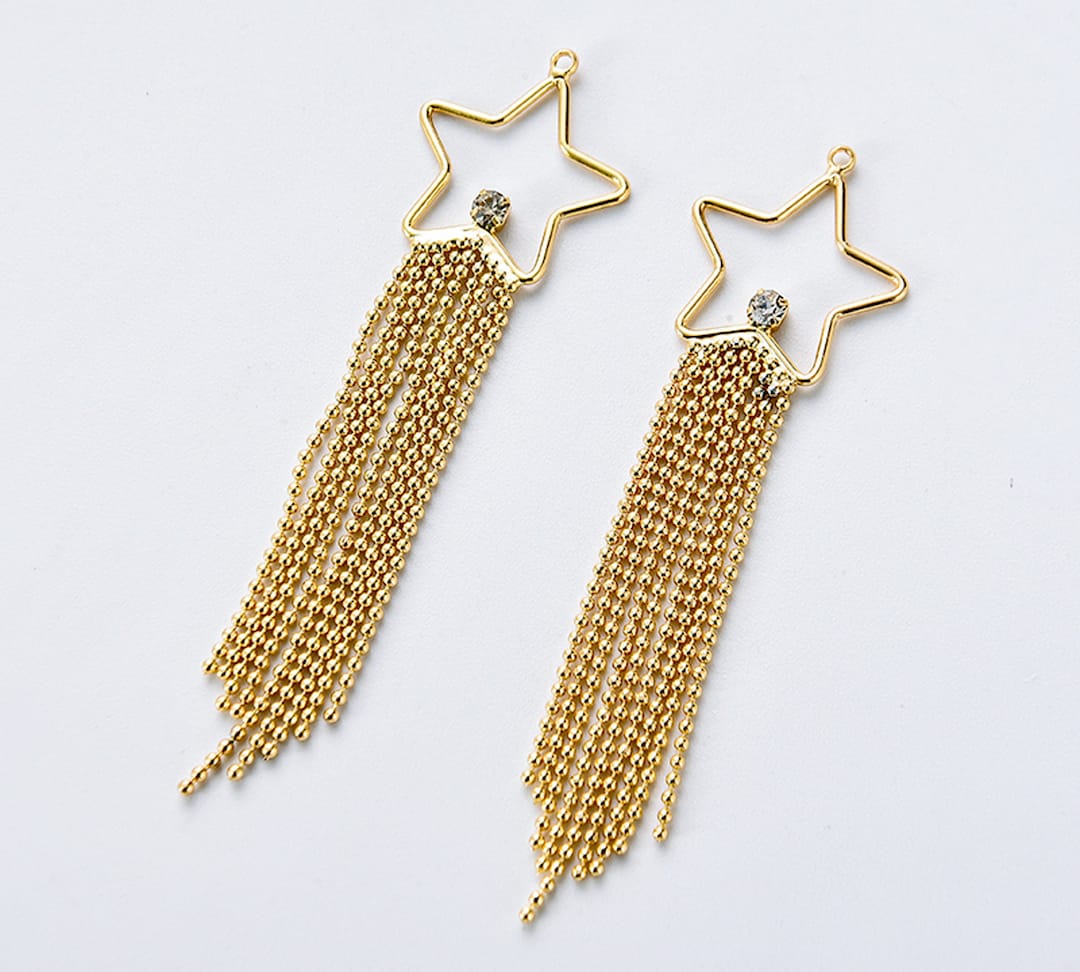 4PCS Real Gold Plated Star Tassels Charm Bead Tassels Pendant Jewelry ...
