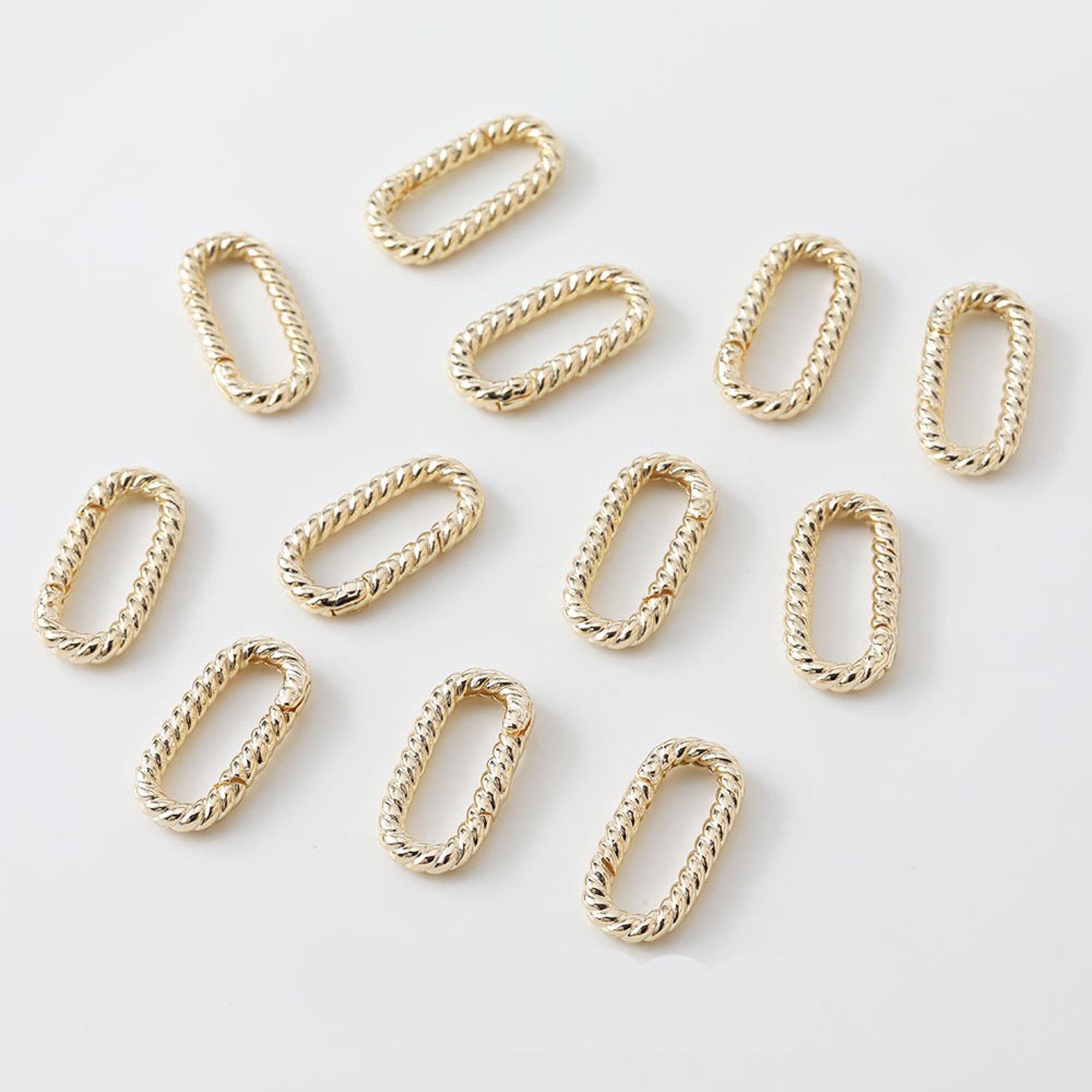 6pcs Real Gold Plated Oval Carabiner Clasp, Paper Clip Clasp, Twisted ...