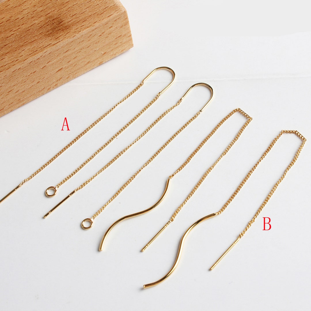 4PCS Real Gold Plated Threader Earrings, Brass Thread Earrings , Chain ...