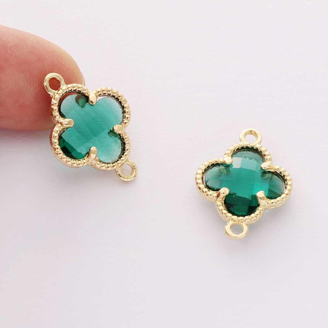 10pcs Green Glass Clover Connector, Tiny CZ Pave Connector,gemstone ...