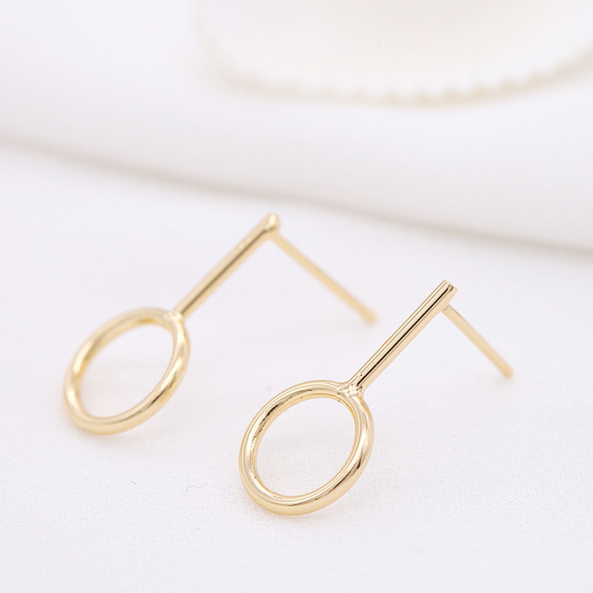 10PCS Real Gold Plated Circle Earrings,geometric Earring,round Post ...