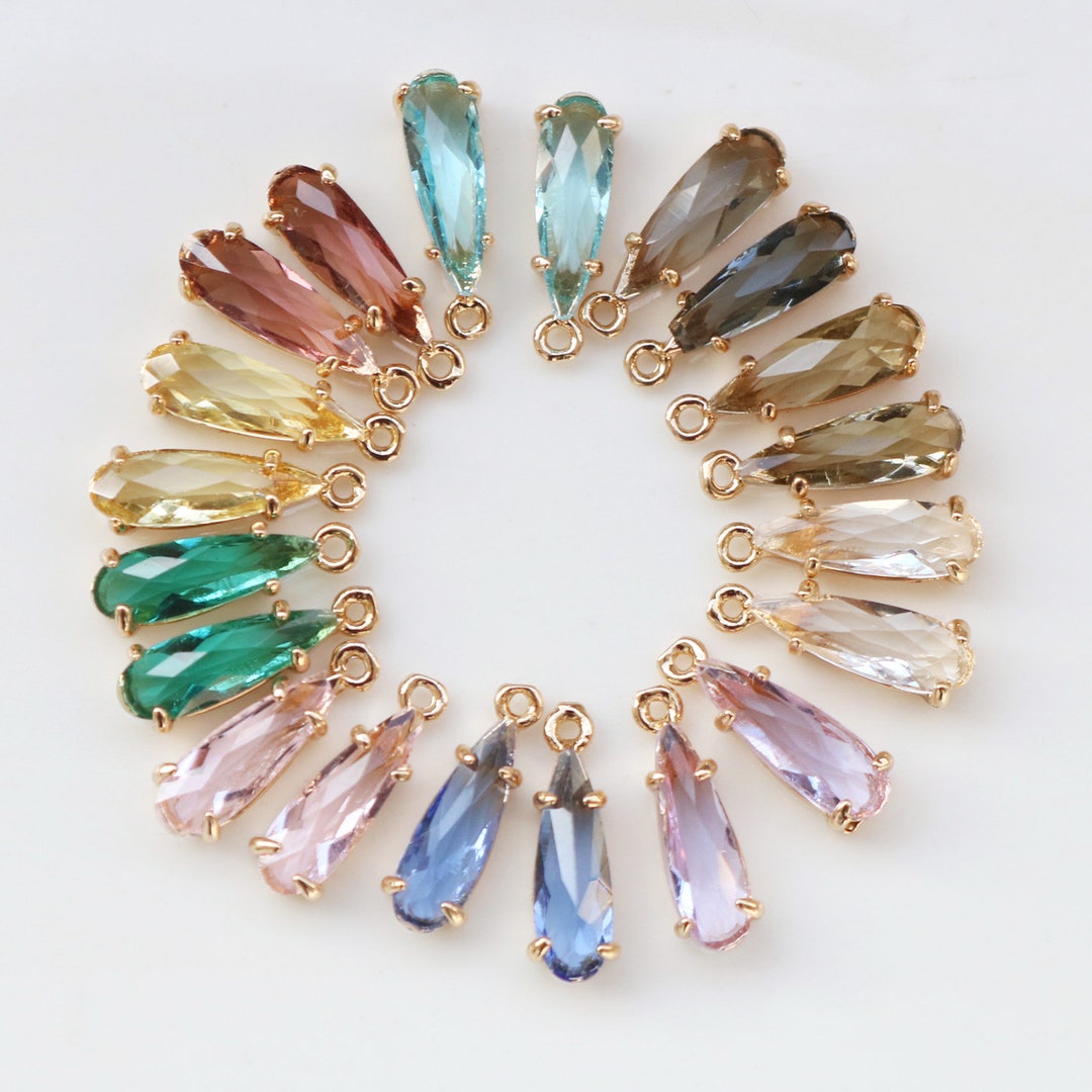 10pcs Frame Glass Charm, Teardrop Glass Pendant, Birthstone Charm ...
