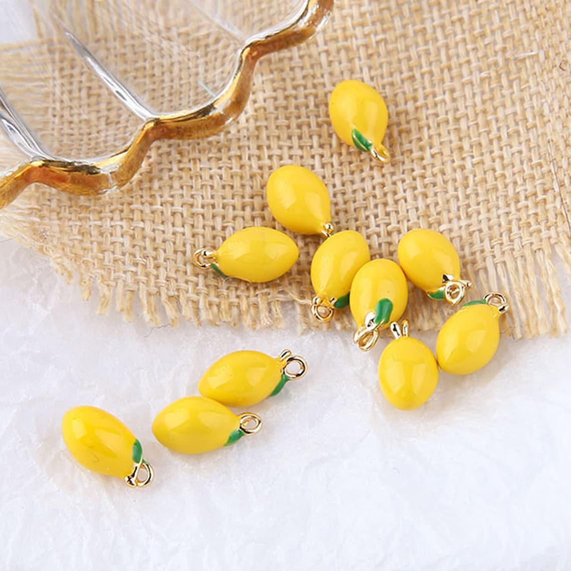 6PCS Nickel-free Real Gold Plated Mango Charms, Yellow Enamel Lemon ...