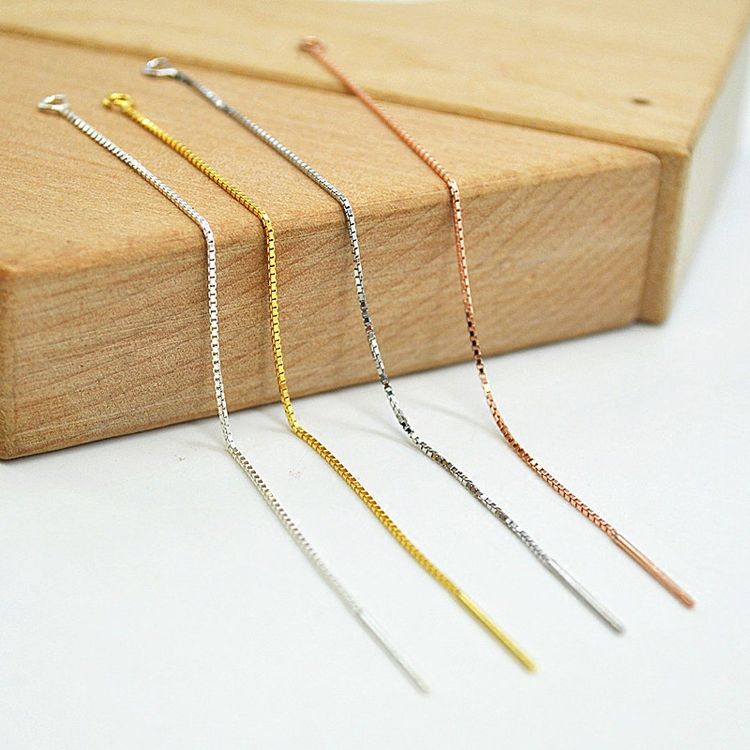 10pcs 925 Sterling Silver Box Chain Eearring, 70mm/90mm Long Threader ...