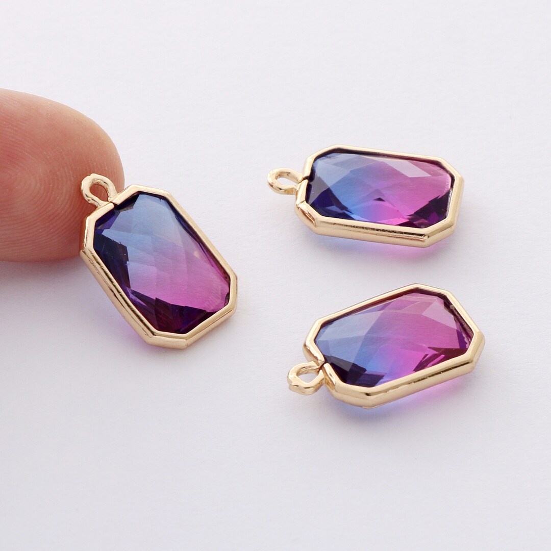 10pcs Purple Ombre Glass Charm, Gradient Rectangle Glass Pendant, Frame ...