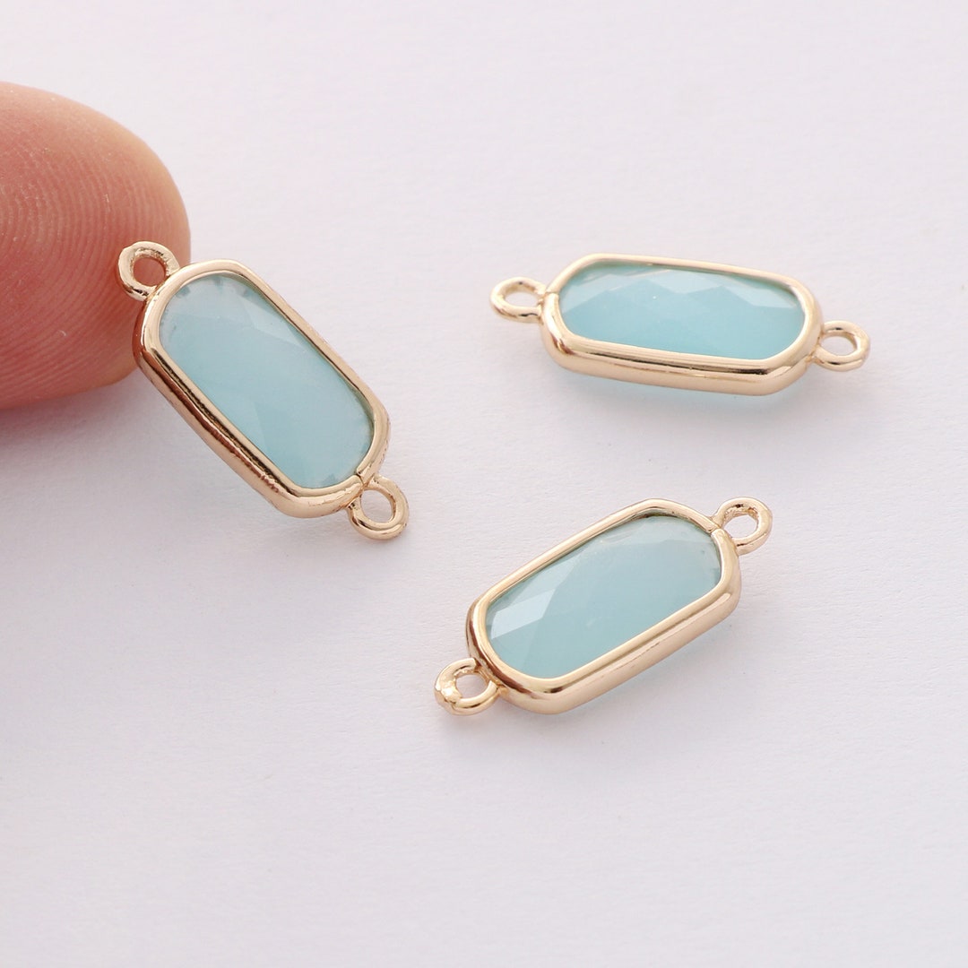 10pcs Blue Rectangle Glass Charm, 8*14mm Glass Crystal Pendant, Frame ...