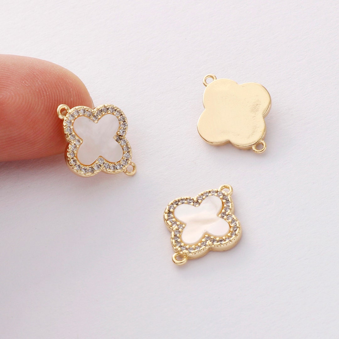 6PCS Real Gold Plated Flower Shell Charm,shell Drop, Clover Shell ...