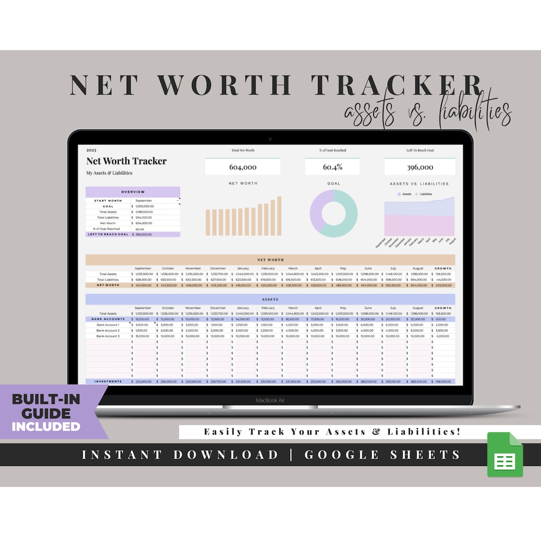 Net Worth Tracker Spreadsheet, Personal Finance Planner, Net Worth ...