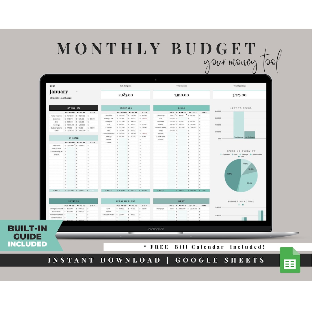Monthly Budget Spreadsheet Template, Monthly Budget Google Sheets ...