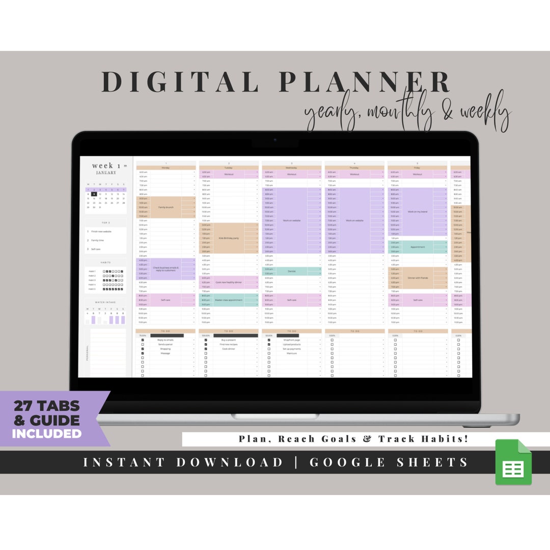 Spreadsheet Planner, Google Sheets Digital Planner, Annual Planner ...