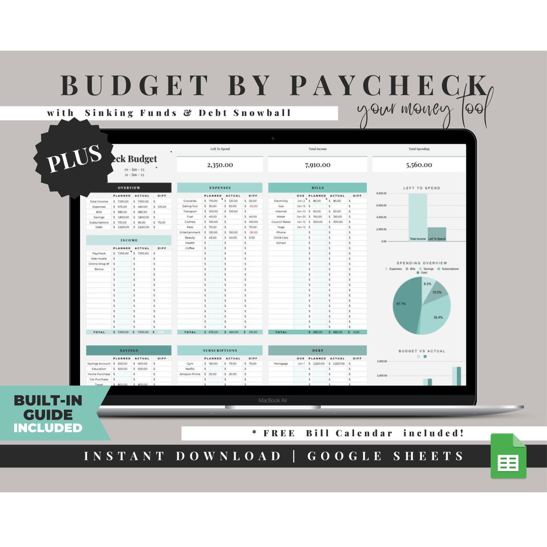 Budget Template Google Sheets, Monthly Paycheck Budget Planner, Bi ...