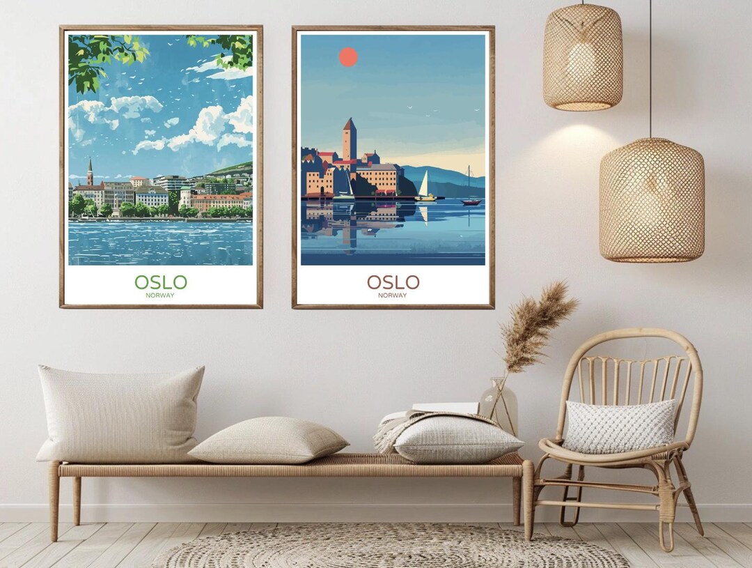 Oslo Skyline Norway Poster Travel Paper Print Oslo Bjørvika Akershus ...
