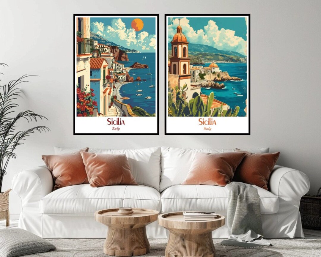 Sicilia Italy Travel Poster Sicily Canvas Print Vintage Travel Poster ...