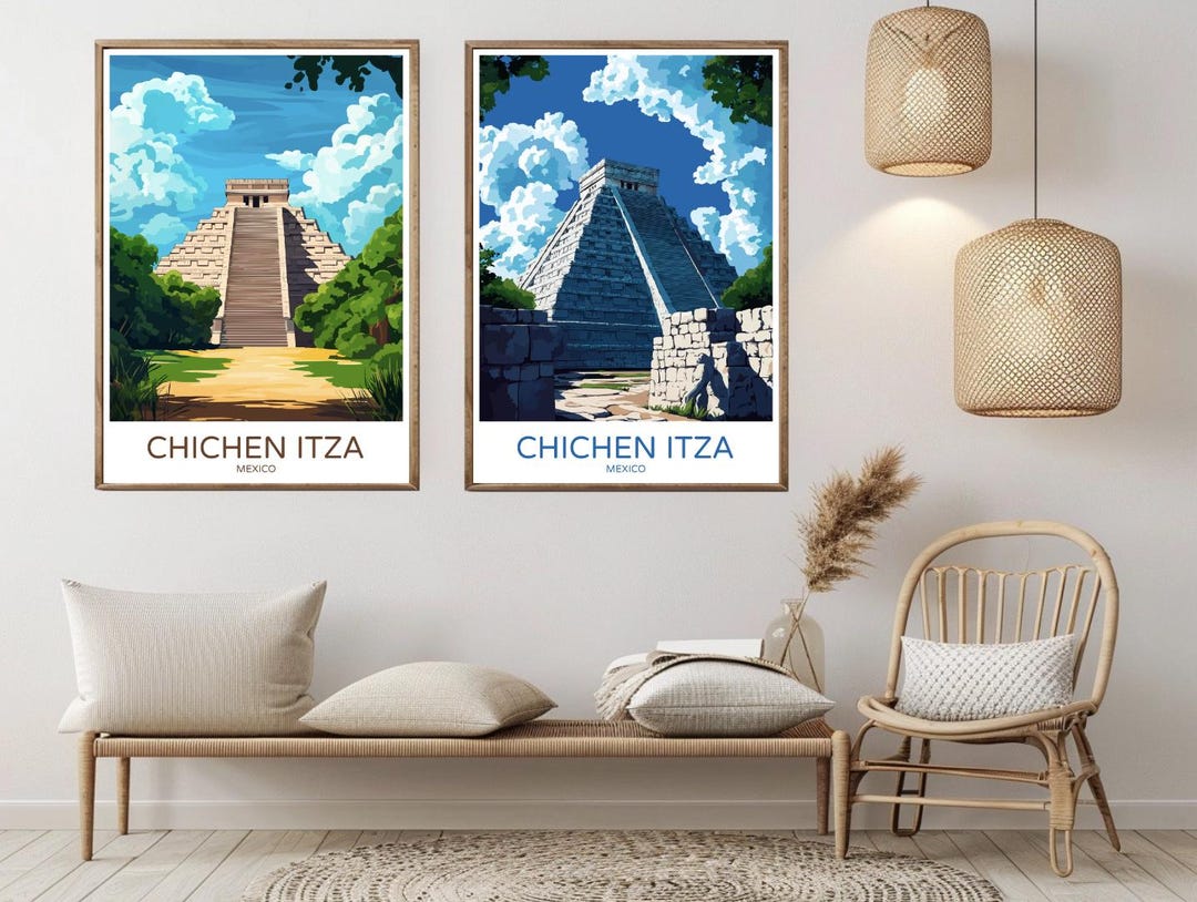 Chichen Itza Mexico Poster Travel Paper Print Chichén Itzá Yucatán Maya ...