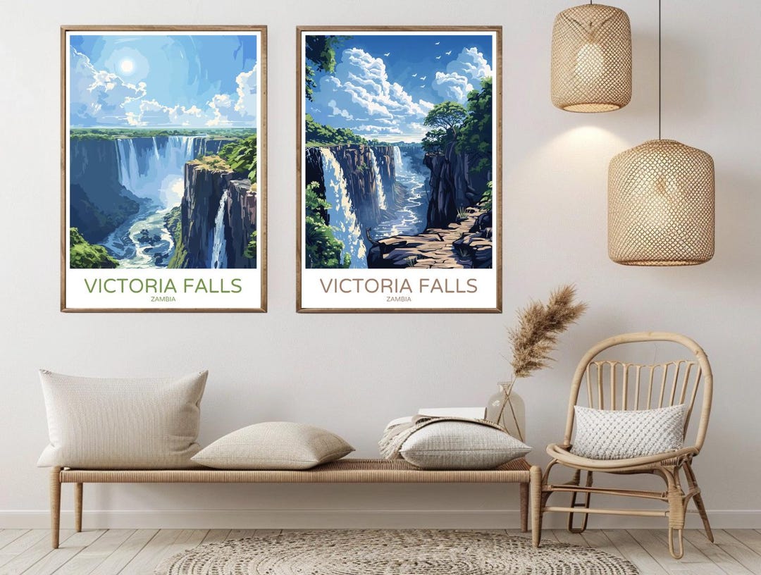 Victoria Falls Zambia Poster Travel Paper Print Zambezi River Zimbabwe ...