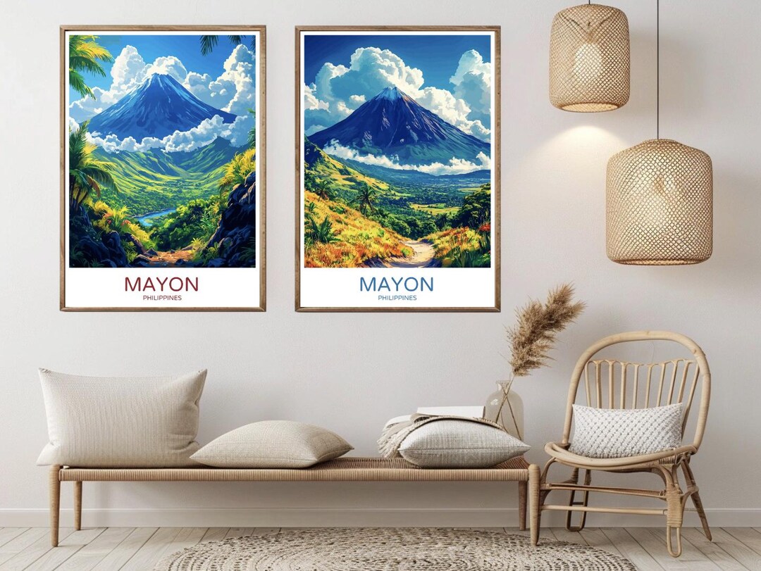 Mayon Volcano Philippines Travel Poster Digital Print Mount Mayon Albay ...