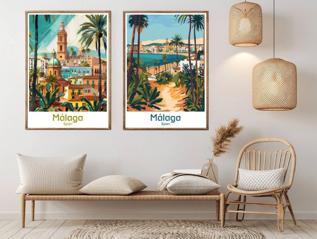 Málaga Spain Poster Travel Paper Print Andalusia Malaga Beach Alcazaba ...