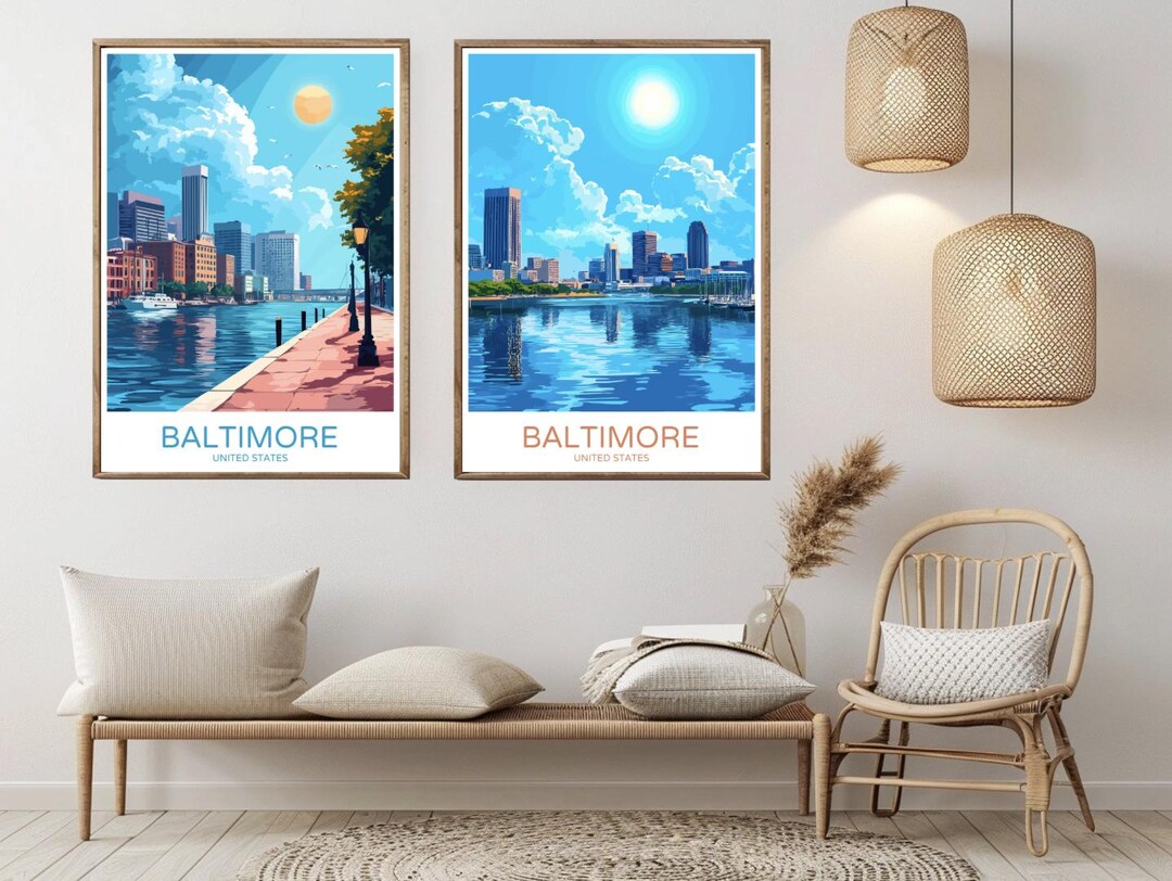 Baltimore Maryland Poster Travel Paper Print Inner Harbor Maryland ...