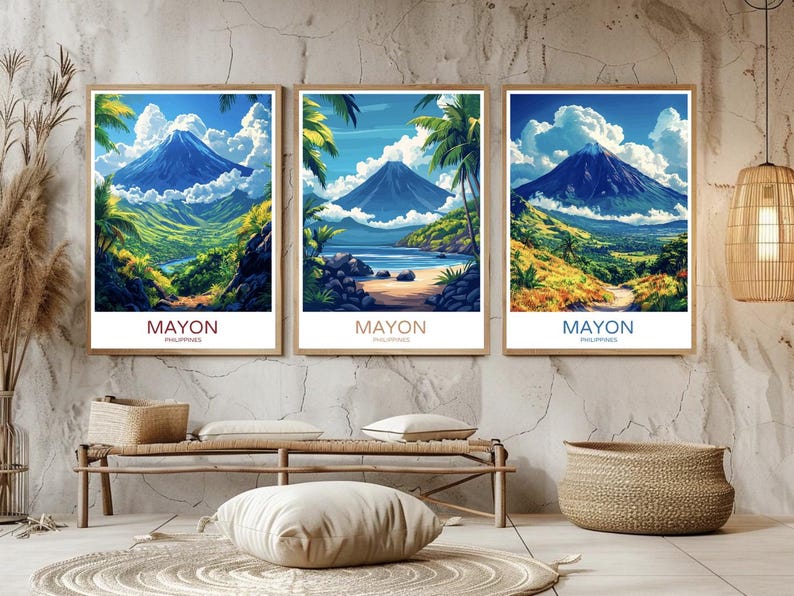 Mayon Volcano Philippines Travel Poster: Vintage Canvas Wall Art - Etsy