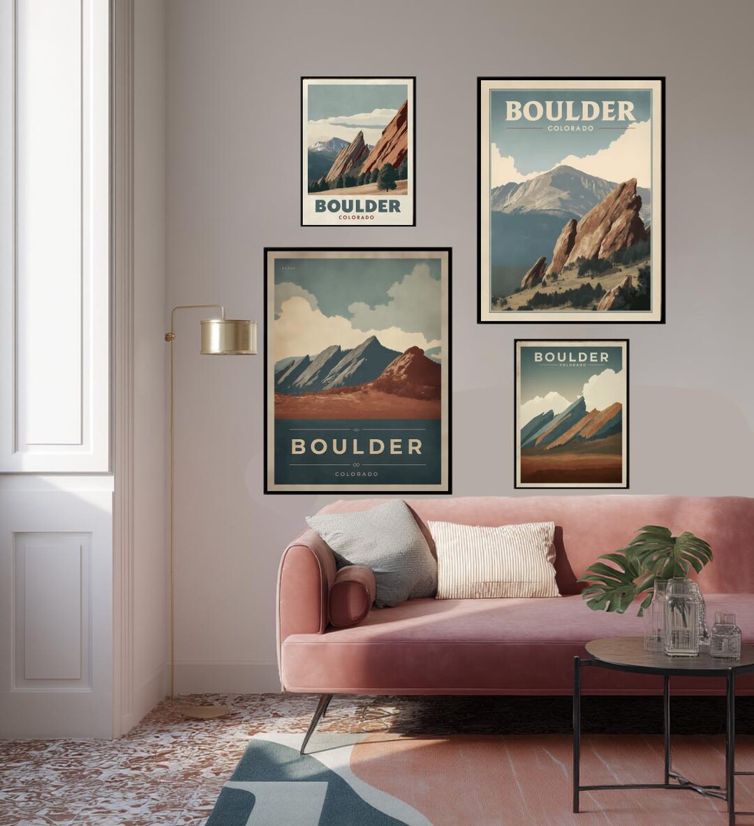 Boulder Colorado Retro Travel Poster Vintage Art Deco Mountain Wall Art ...