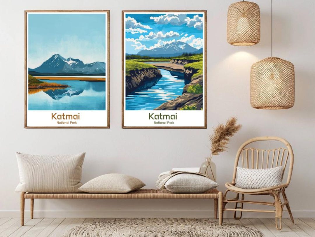 Katmai National Park Alaska Poster Travel Paper Print Katmai Park Bear ...