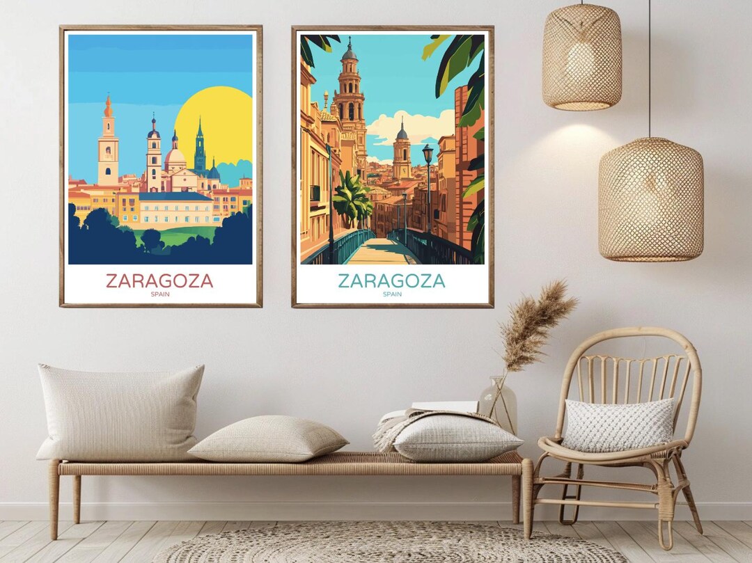 Zaragoza Spain Poster Travel Paper Print Zaragoza Aragon Ebro River ...