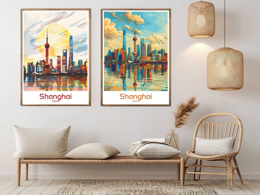Shanghai Skyline China Poster Travel Paper Print China Shanghai City ...