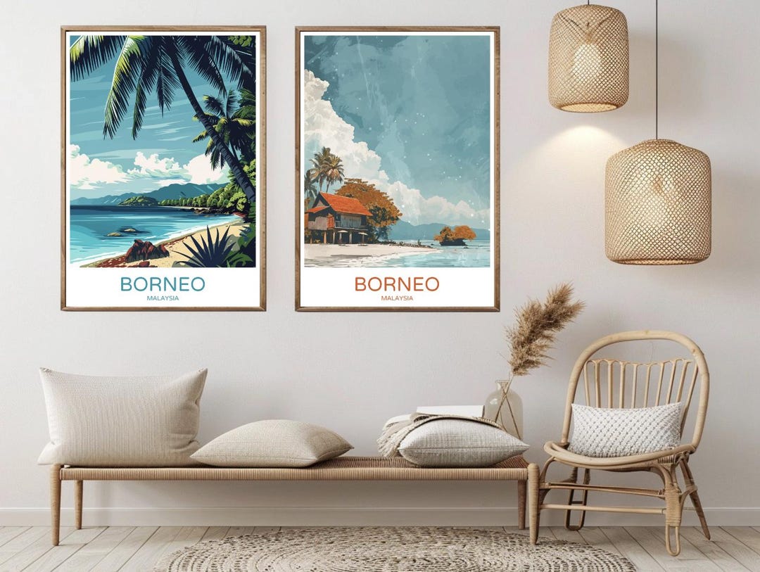 Borneo Malaysia Poster Travel Paper Print Borneo Kalimantan Brunei Asia ...