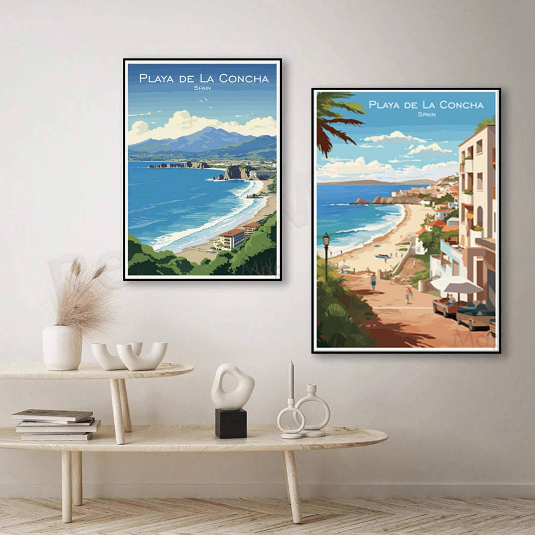 Playa De La Concha Spain Poster San Sebastián Canvas Print Illustration ...