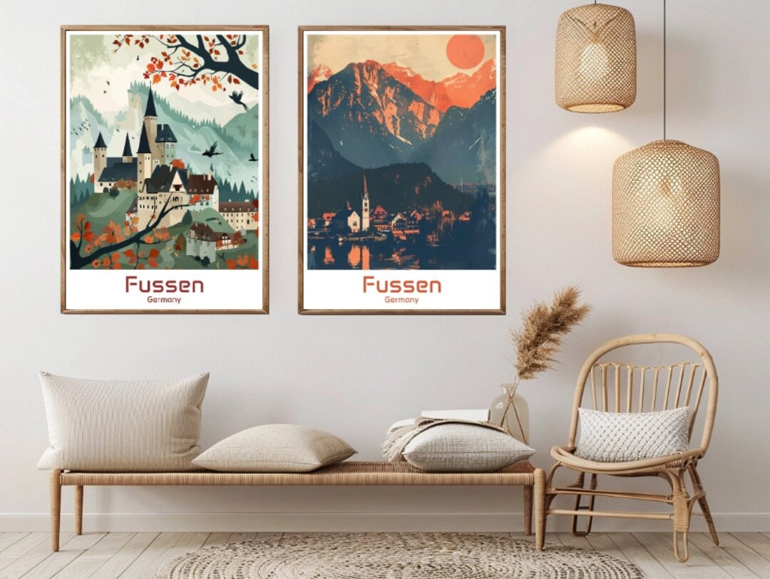 Fussen Germany Poster Travel Print Canvas Fussen Germany Art Vintage ...