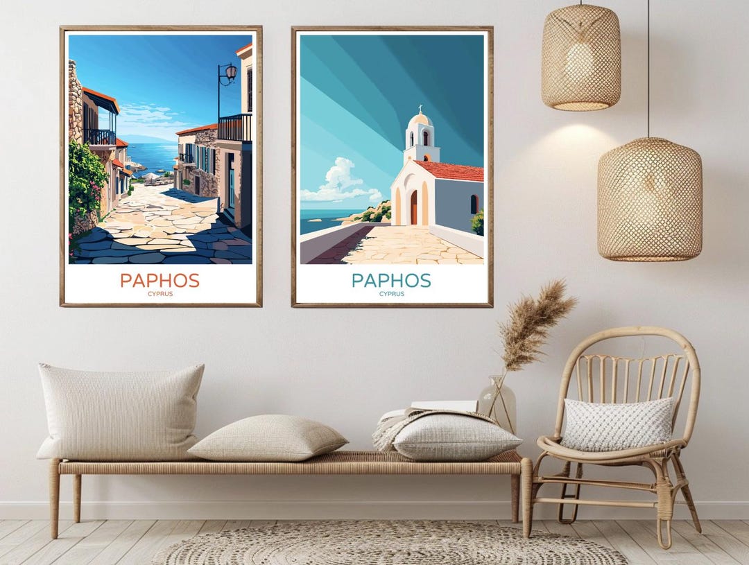 Paphos Cyprus Travel Poster Digital Print Paphos Castle Port Beach ...