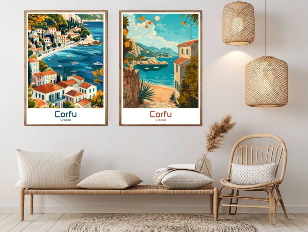 Corfu Greece Poster Travel Paper Print Corfu Island Rhodes Ionian Sea ...