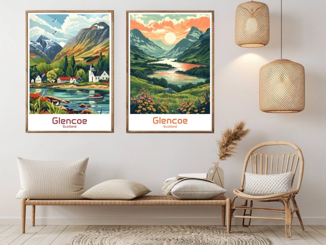 Glencoe Scotland Poster Travel Paper Print Scotland Glencoe Loch Leven ...