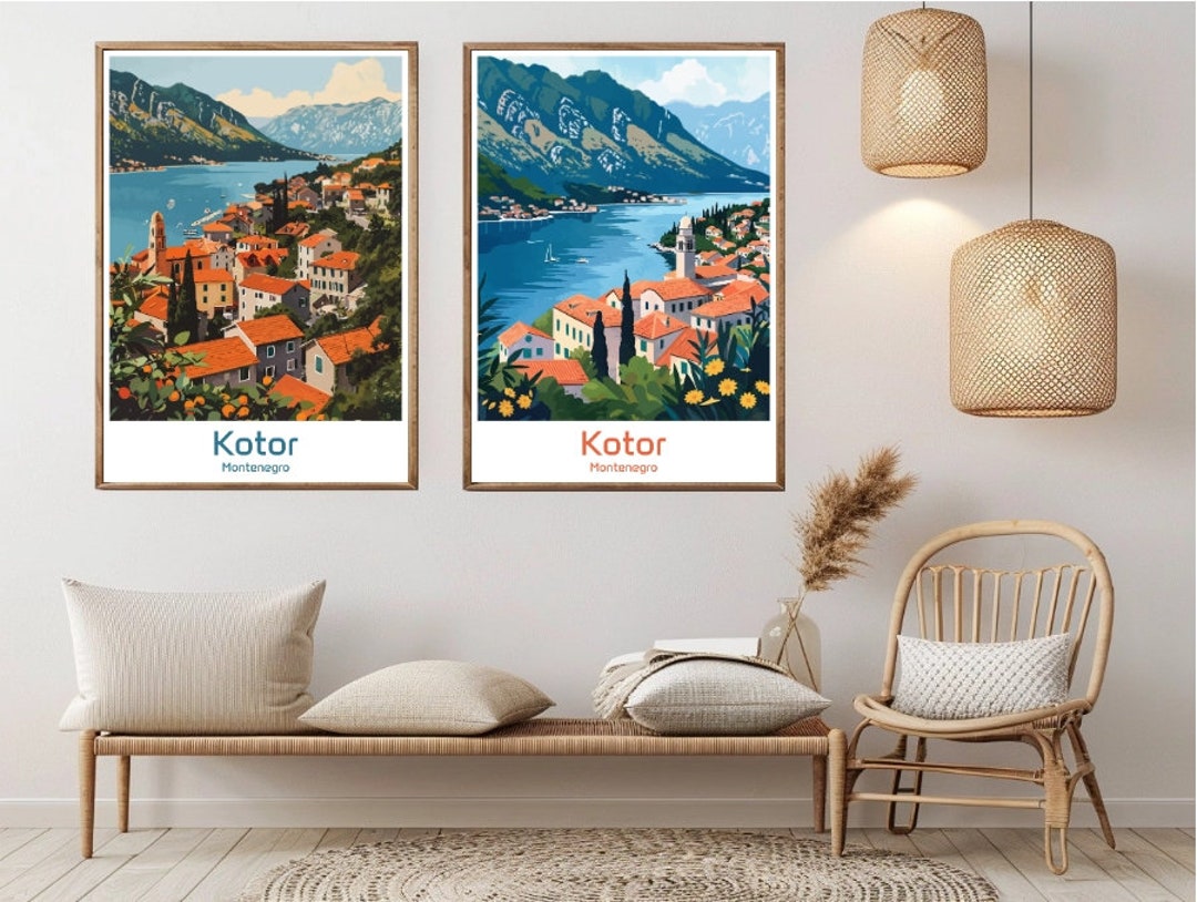 Kotor Montenegro Poster Travel Paper Print Bay of Kotor Cattaro Canvas ...