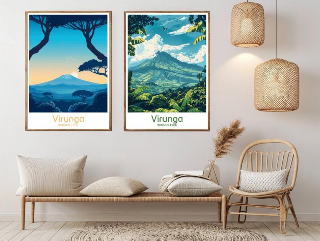 Virunga National Park Congo Poster Travel Paper Print Virunga Park Africa Canvas Vintage Travel ...