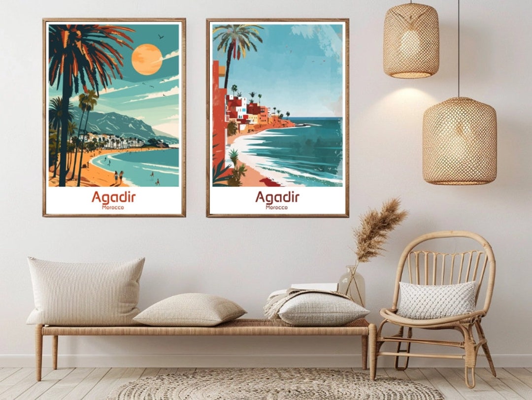 Agadir Morocco Poster Travel Paper Print Agadir Tamazight Skyline ...