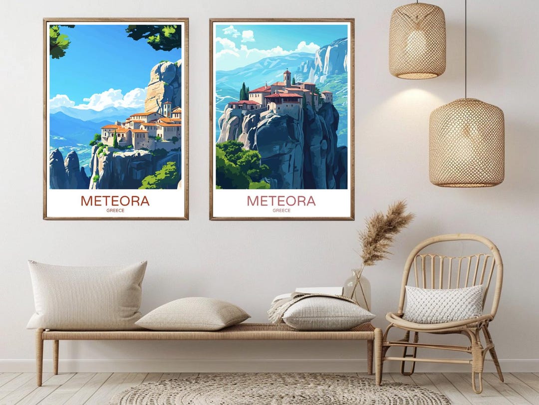 Monasteries of Meteora Greece Poster Travel Paper Print Trikala ...