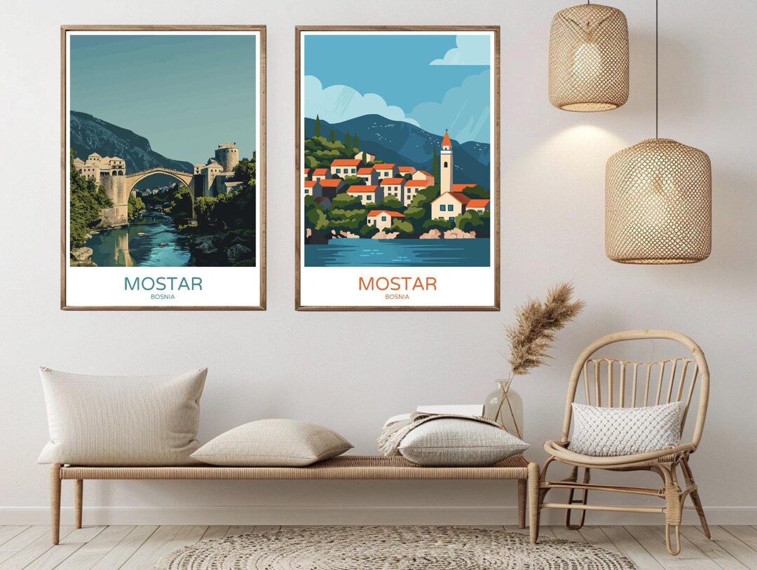 Mostar Bosnia Poster Travel Paper Print Mostar Herzegovina-neretva ...