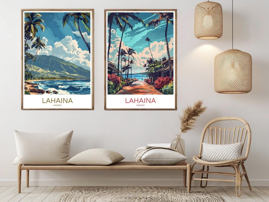 Lahaina Hawaii Poster Travel Paper Print Hawaiʻi Island Lahaina Maui ...