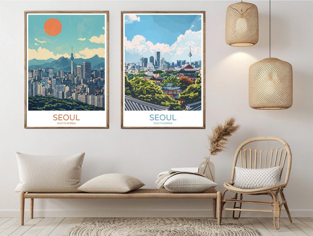 Skyline Seoul South Korea Poster Travel Paper Print Seoul Sunset Canvas ...