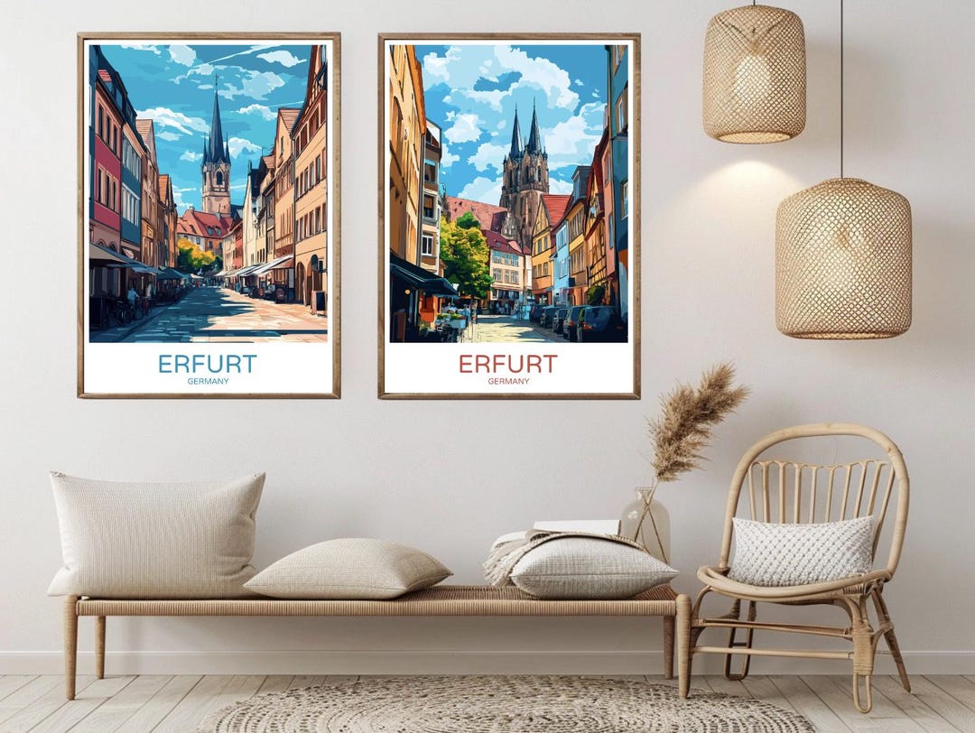 Erfurt Germany Vintage Travel Poster: Cityscape Wall Art - Etsy